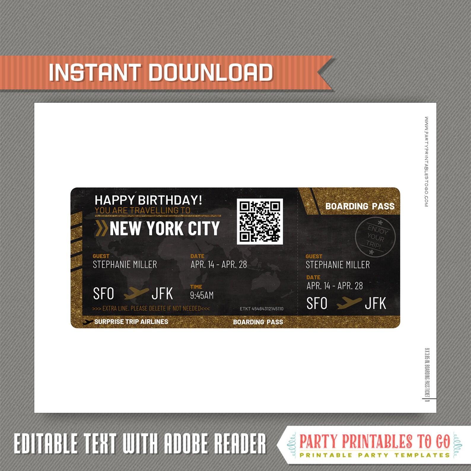 Editable Airplane Boarding Pass glitter / Chalkboard - Etsy