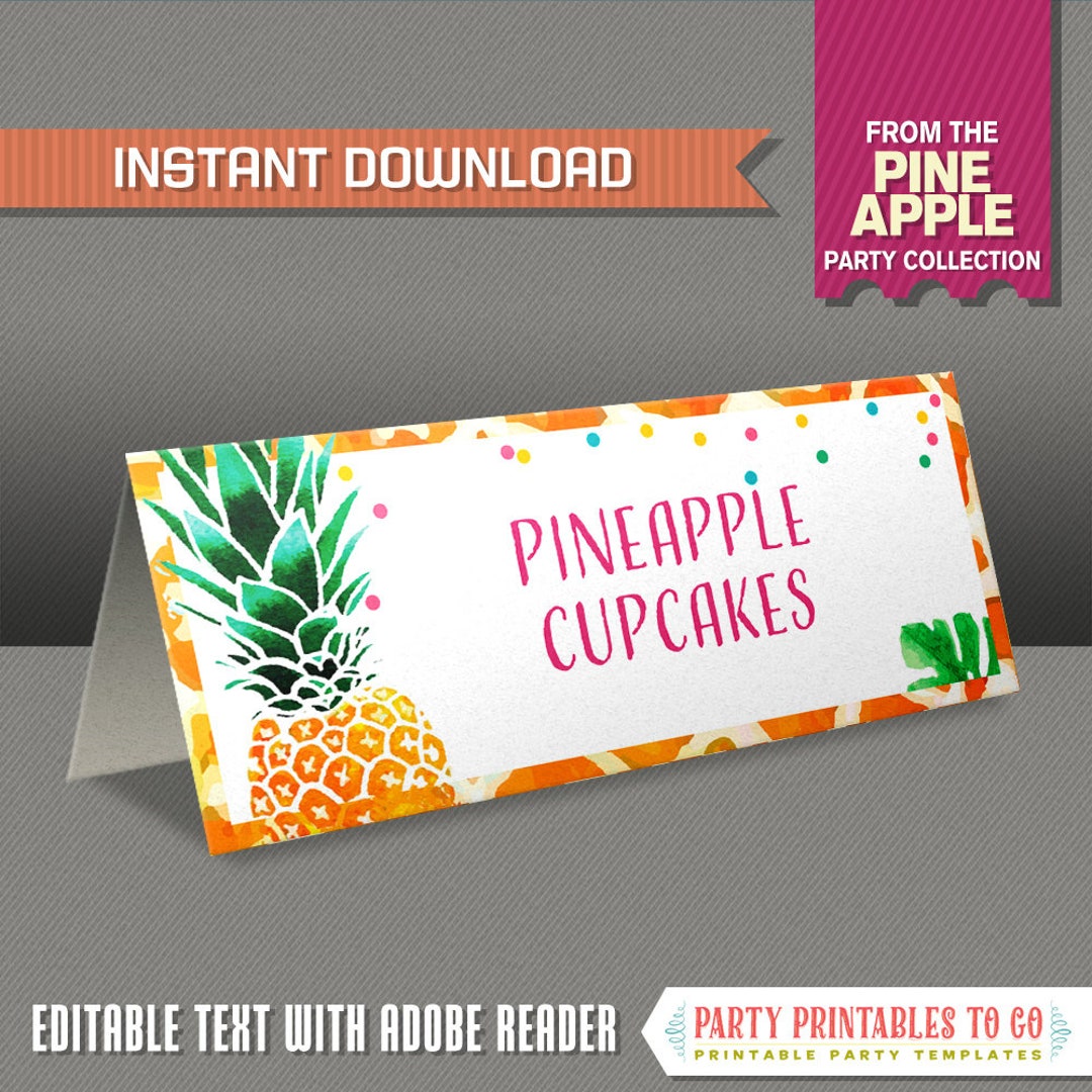 Pineapple Party Food Label / Pineapple Place Cards - INSTANT DOWNLOAD ...