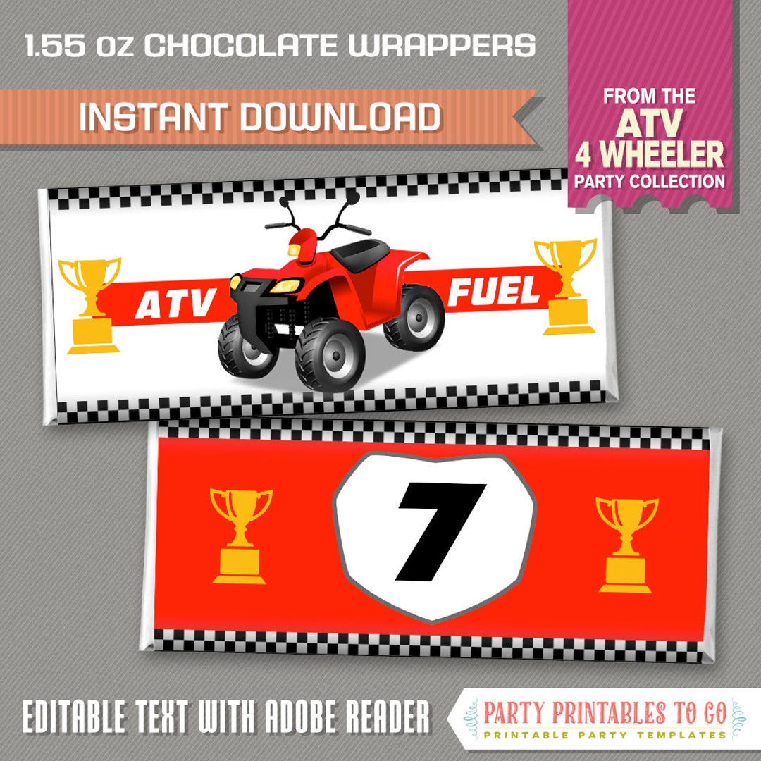 ATV Party Standard Size Chocolate Wrappers (red) - 4 Wheeler Birthday ...