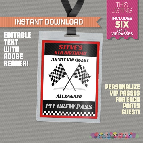 Racing Pit Crew Passes Race Car Party VIP Pass Race Car - Etsy