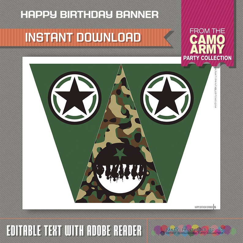 Camo Army Party Banner With Spacers INSTANT DOWNLOAD - Etsy