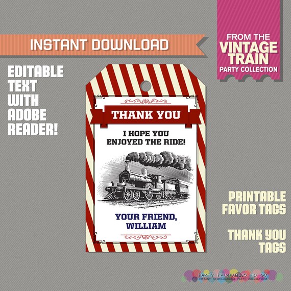 Train Party Favor Tag / Train Thank you Tag - INSTANT DOWNLOAD - Train ...