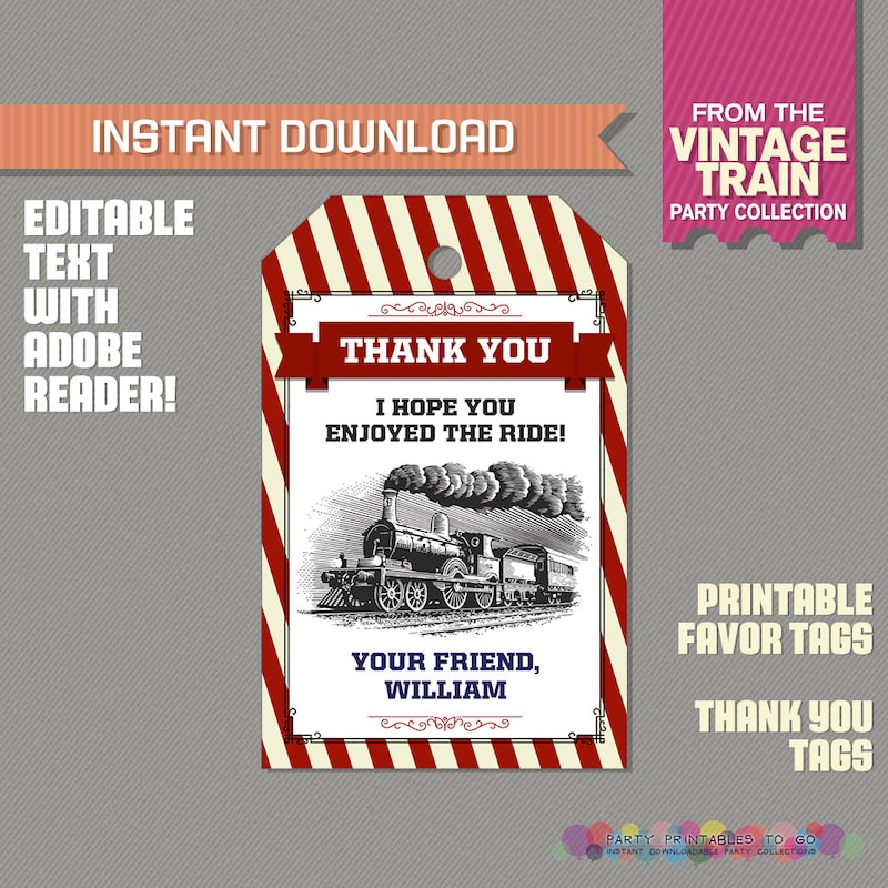 Train Thank You Tags - Etsy