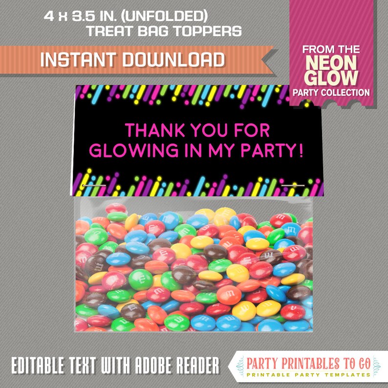 Neon Glow III Party Treat Bag Toppers - Neon Glow Labels - Neon Glow ...