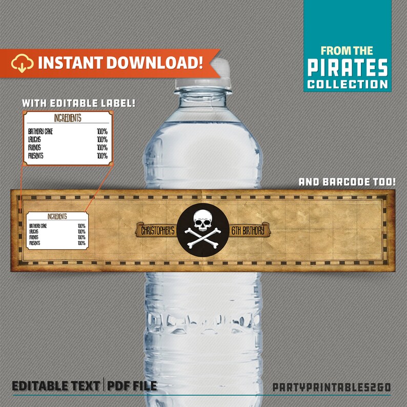 Pirate Party Printable Bottle Labels Pirate Birthday Decor | Etsy