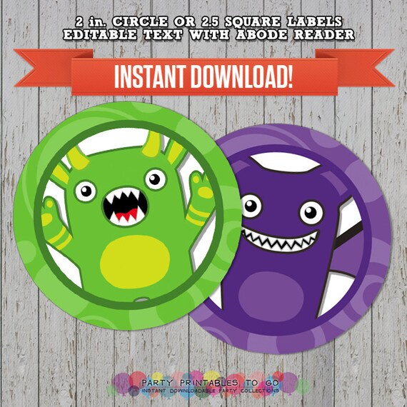 Monster Bash Party Printable Birthday Labels Editable PDF | Etsy
