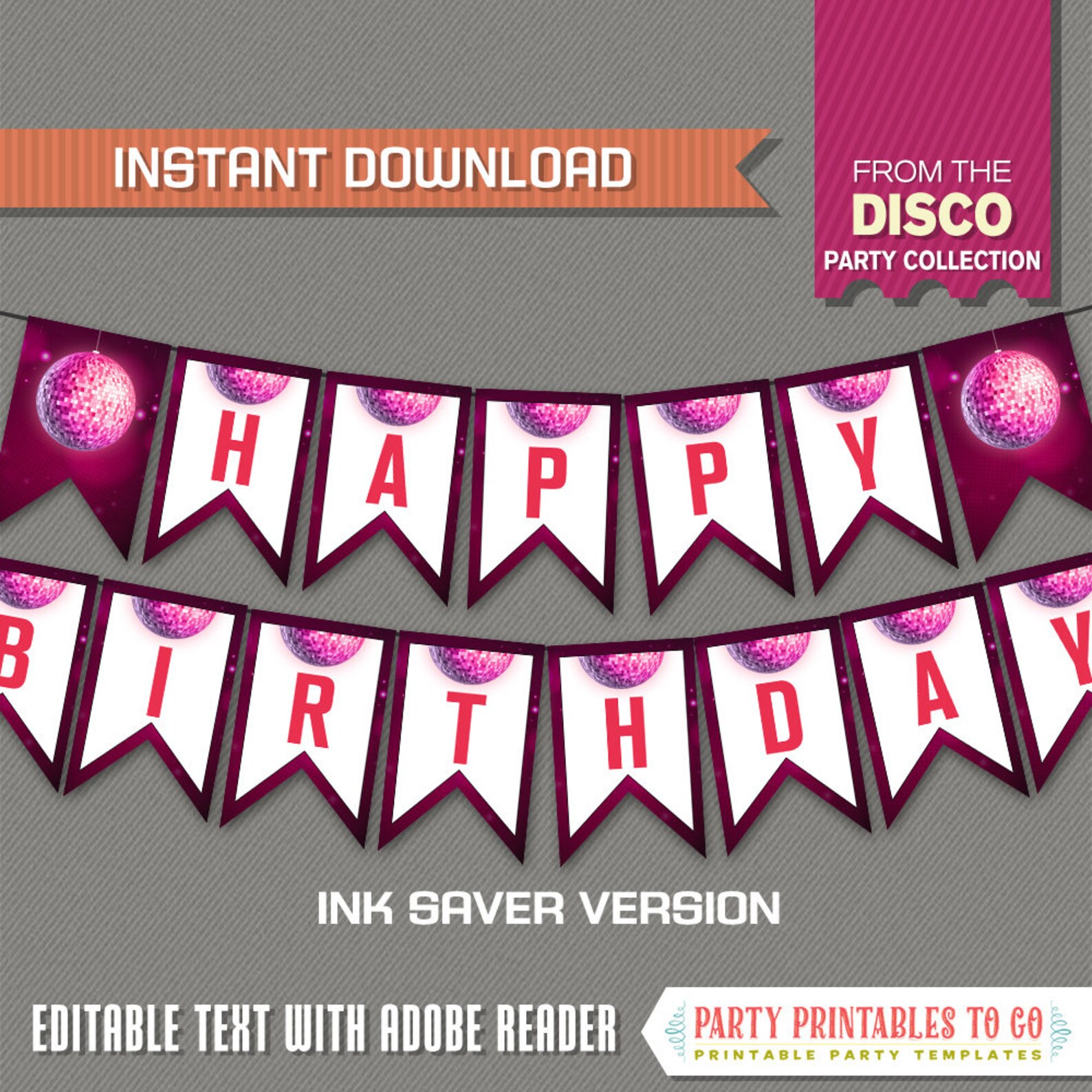 Disco Party Birthday Banner With Spacers INSTANT DOWNLOAD - Etsy