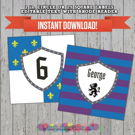 Medieval Knights Party Printable Birthday Labels - Editable PDF file ...