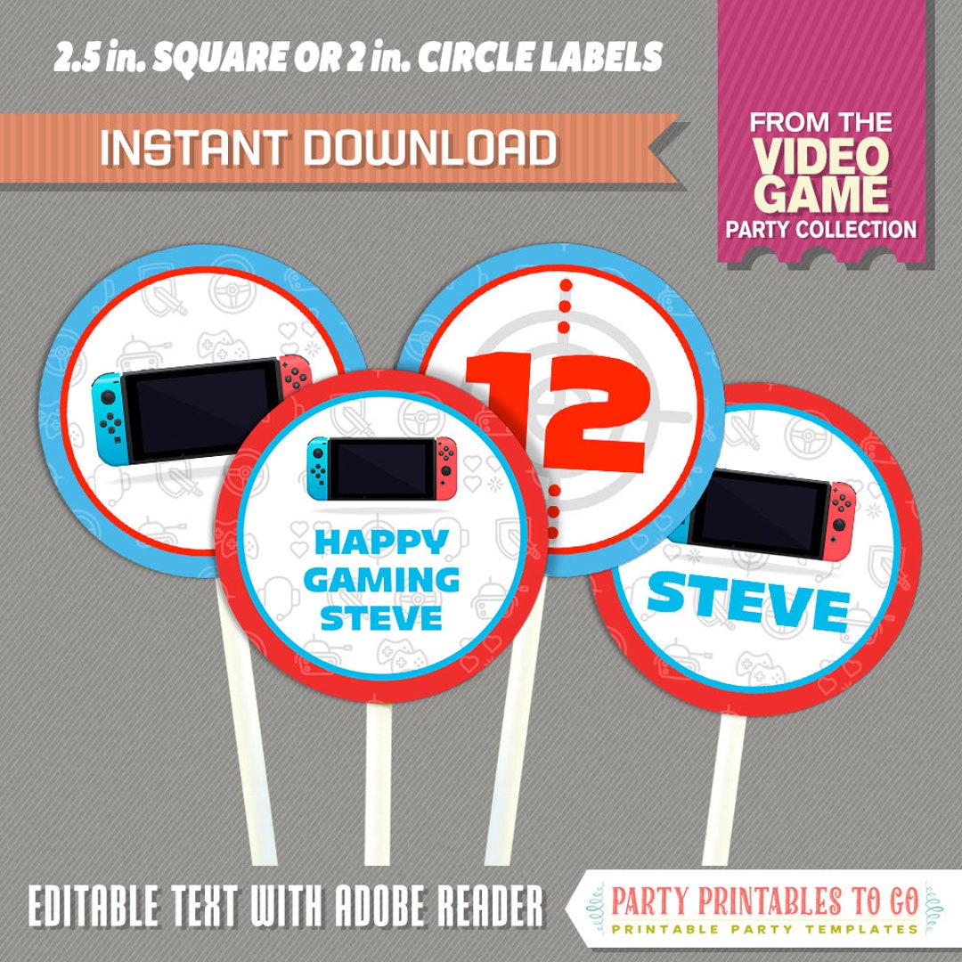 Video Game Party Labels - Video Game Cupcake Toppers (red) - INSTANT ...