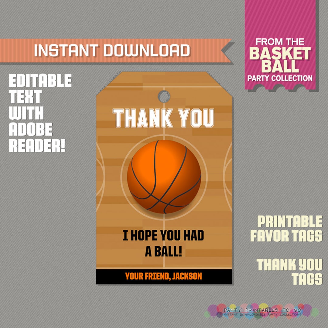 Basketball Party Favor Tag / Basketball Thank You Tag - Basketball ...