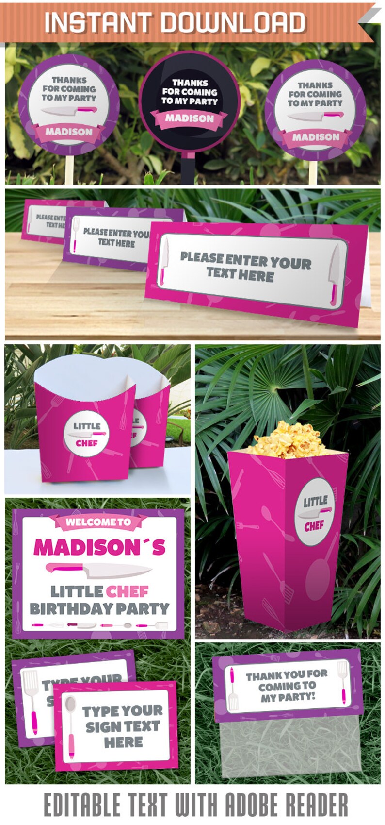 Little Chef Party Invitation & Party Decorations pink and - Etsy