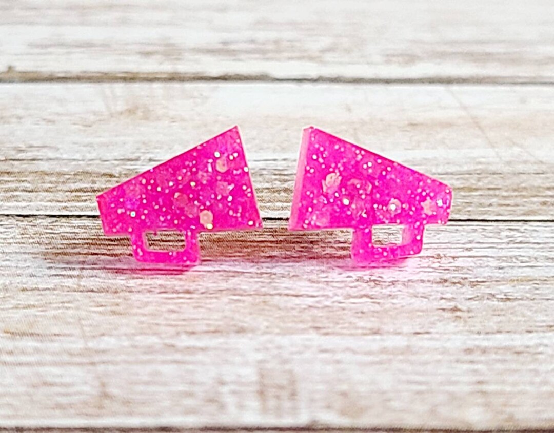 Pink Cheer Earrings Cheerleading Studs Megaphone Ear Cheer Cheer Cheer ...