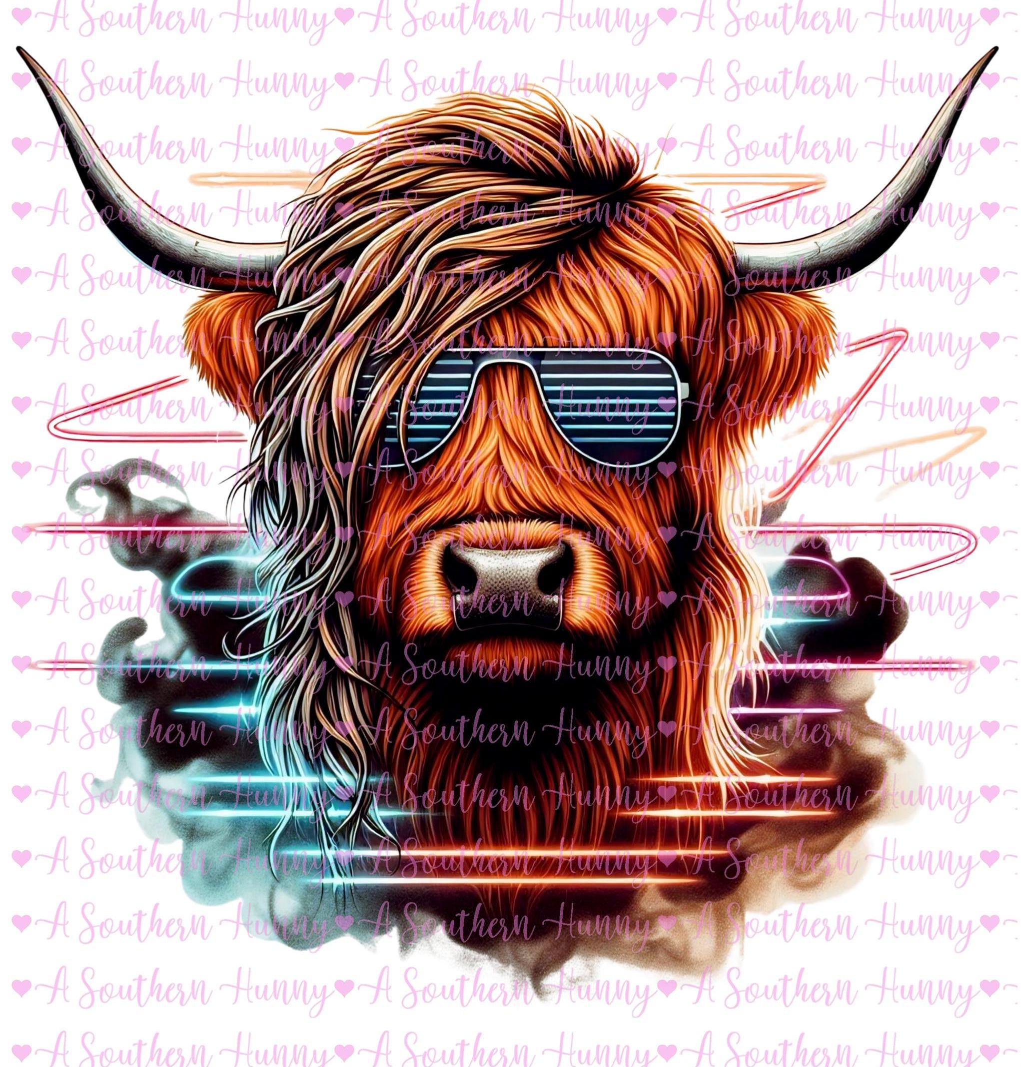 80's Rockin Heifer Png, Vintage, Highland Cow, Retro, Rock N Roll ...