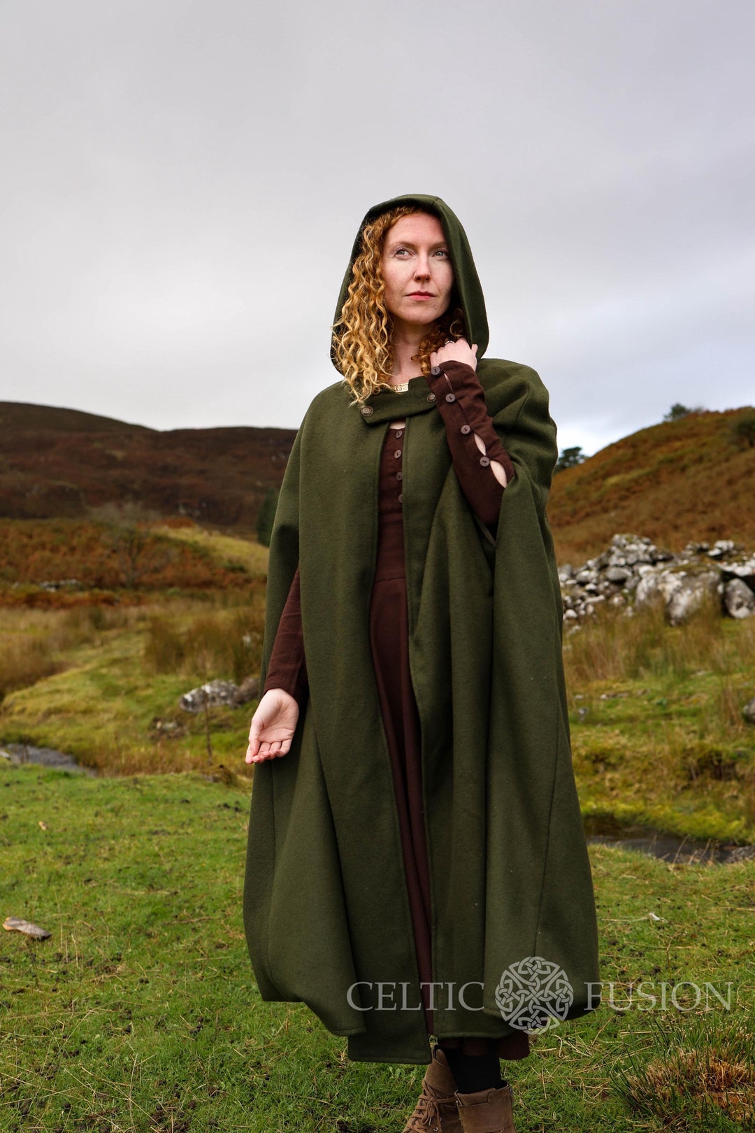 Green Felted Wool Hooded Cape: Celtic Maxi Cloak - Etsy
