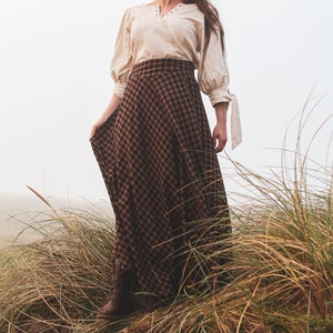 CHECK LONG SKIRT Brown Plaid Skirt With Pockets Cottage - Etsy Canada