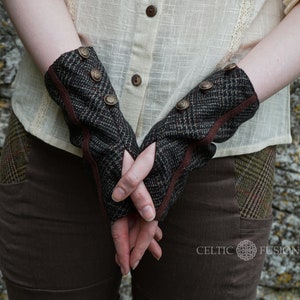 OAK TWEED GLOVES | Fingerless Tweed Wool Gloves, Wrist Warmers, Fleece ...