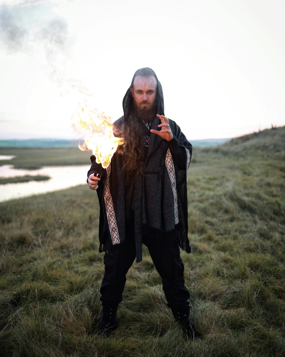 Stormy Skies Wool Druid Cloak: Celtic LARP Cape With Embroidered ...