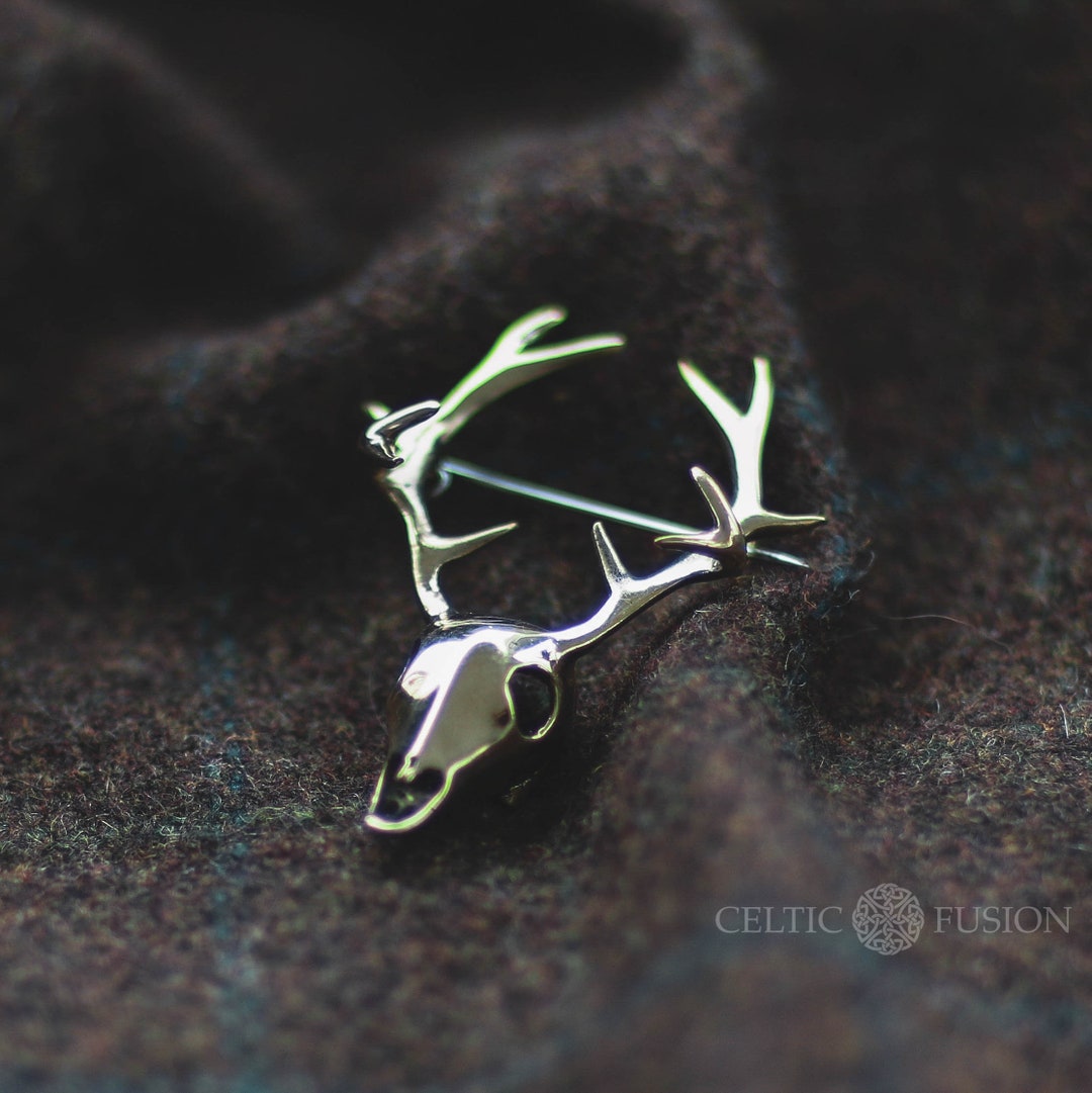 STAG SKULL PIN | Brass Pin Brooch, Stag Skull Button, Stag Skull Badge ...