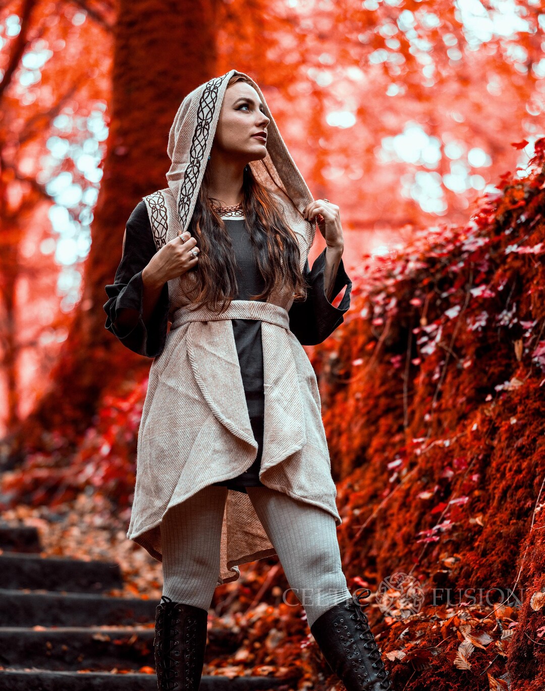 Wool Sleeveless Hooded Cape | Celtic Embroidered Knotwork - Etsy