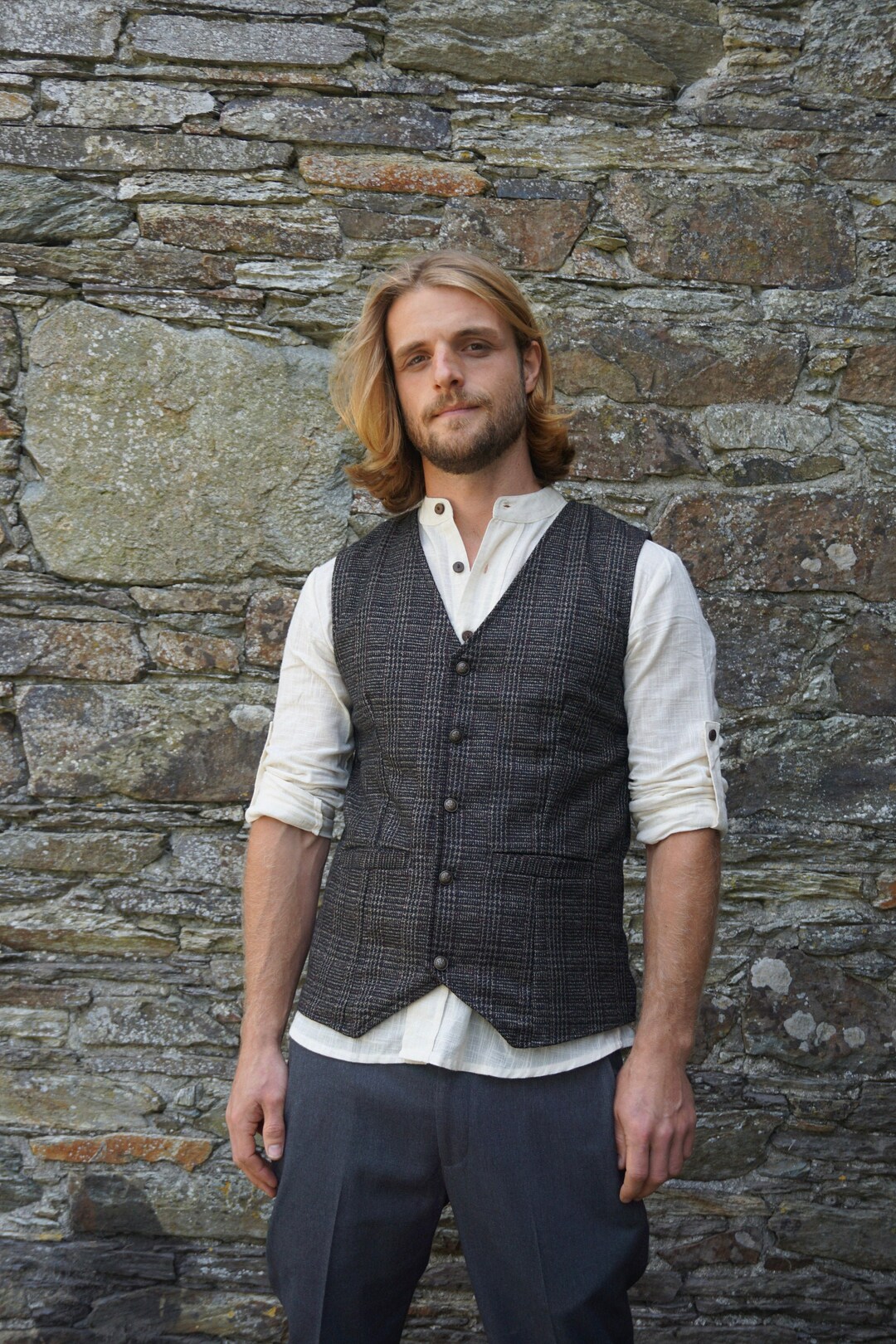 OAK CELTIC SHIELD Tweed Waistcoat, Oak Tweed, Men's Vest, Wool, Wedding ...