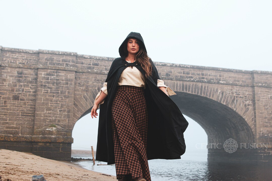 HOODED WOOL CAPE | Maxi Wool Cape Coat, Hooded Cloak, Hooded Ruana ...