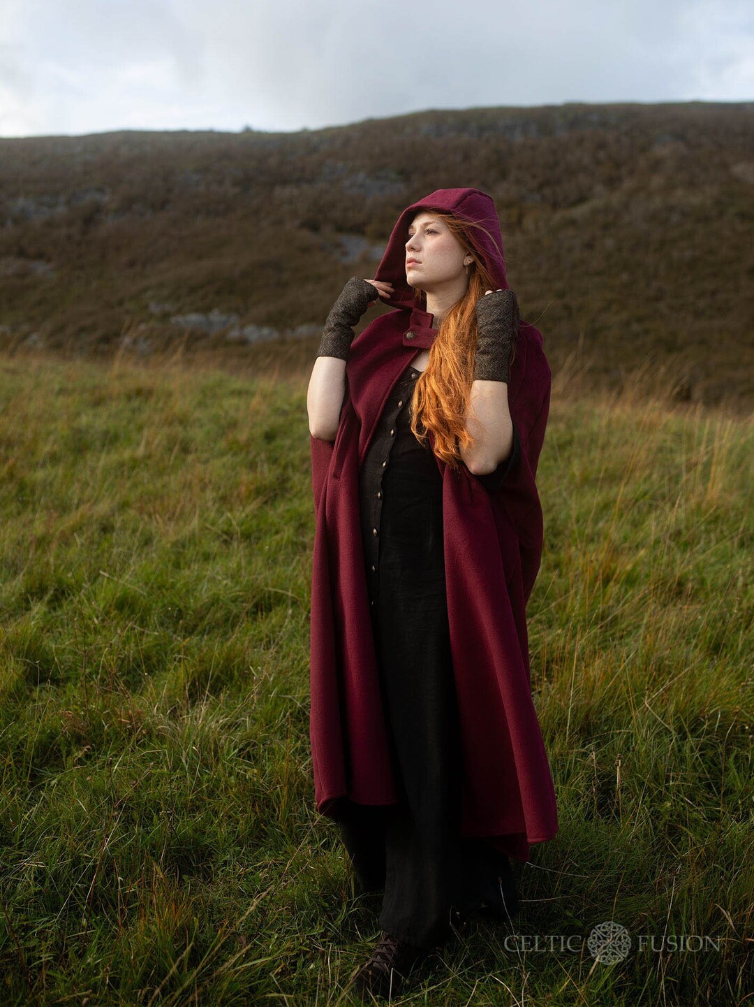 BURGUNDY MAXI CAPE | Red Cape Coat, Maxi Hooded Cloak, Hooded Ruana, Maxi Cloak, Maxi Cloaks ...