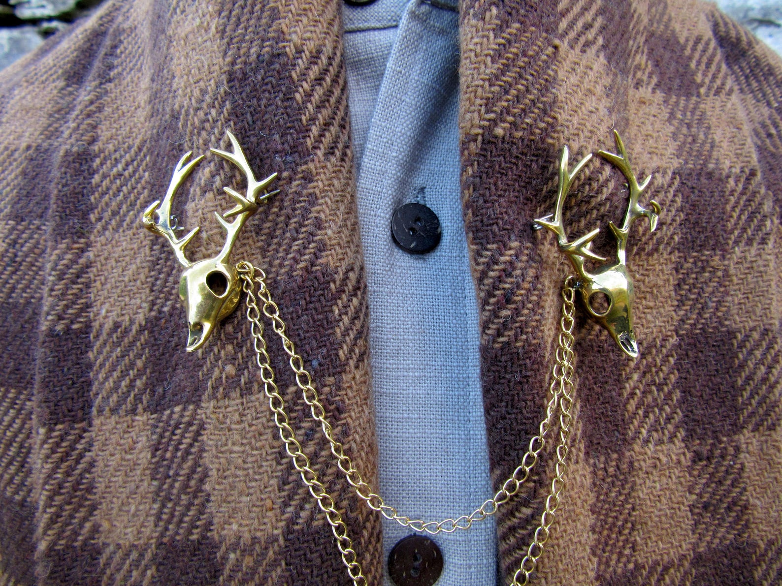 DOUBLE STAGSKULL BROOCH Brass Brooch Stag Skull Pin Hair - Etsy UK