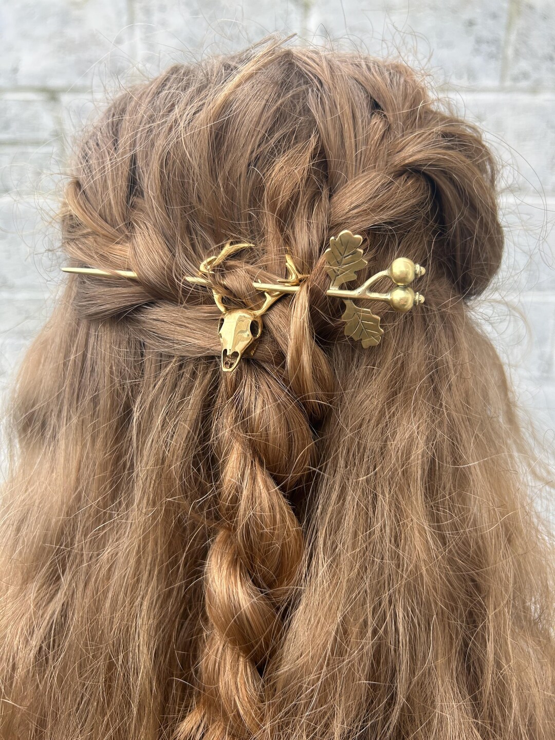 STAG & PIN BROOCH | Brass Pin and Brooch, Stag Oak Leaf Hair Pin, Stag ...