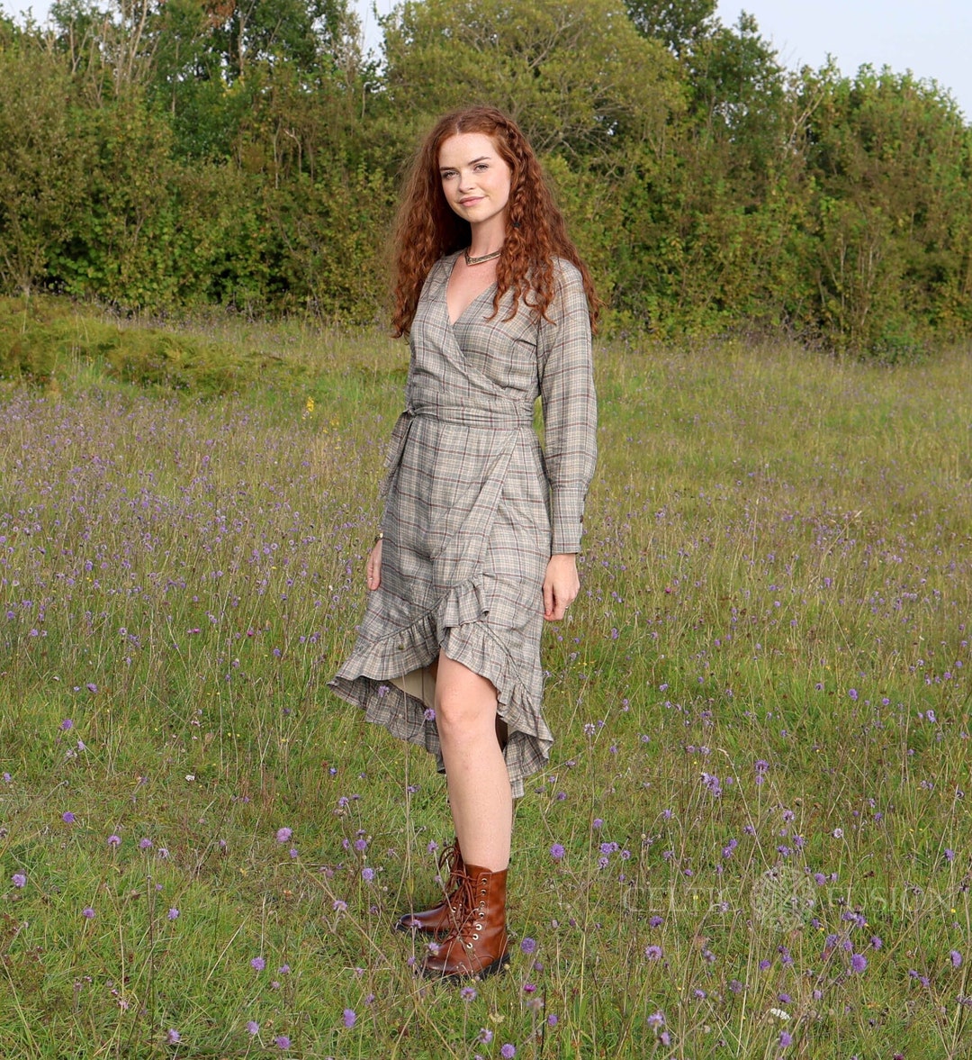 PLAID WRAP DRESS Cottagecore Dress Plaid Wrap Dress Plaid - Etsy