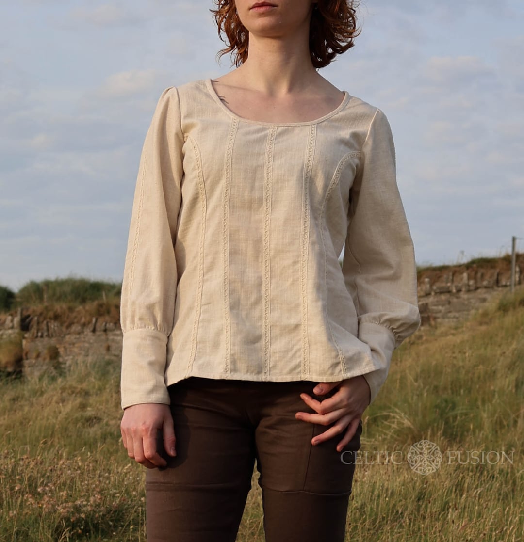 Cotton Flax Blouse | Victorian Style, Button Sleeve - Etsy