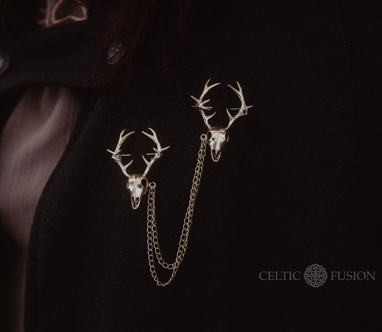 DOUBLE STAGSKULL BROOCH Brass Brooch Stag Skull Pin Hair - Etsy UK