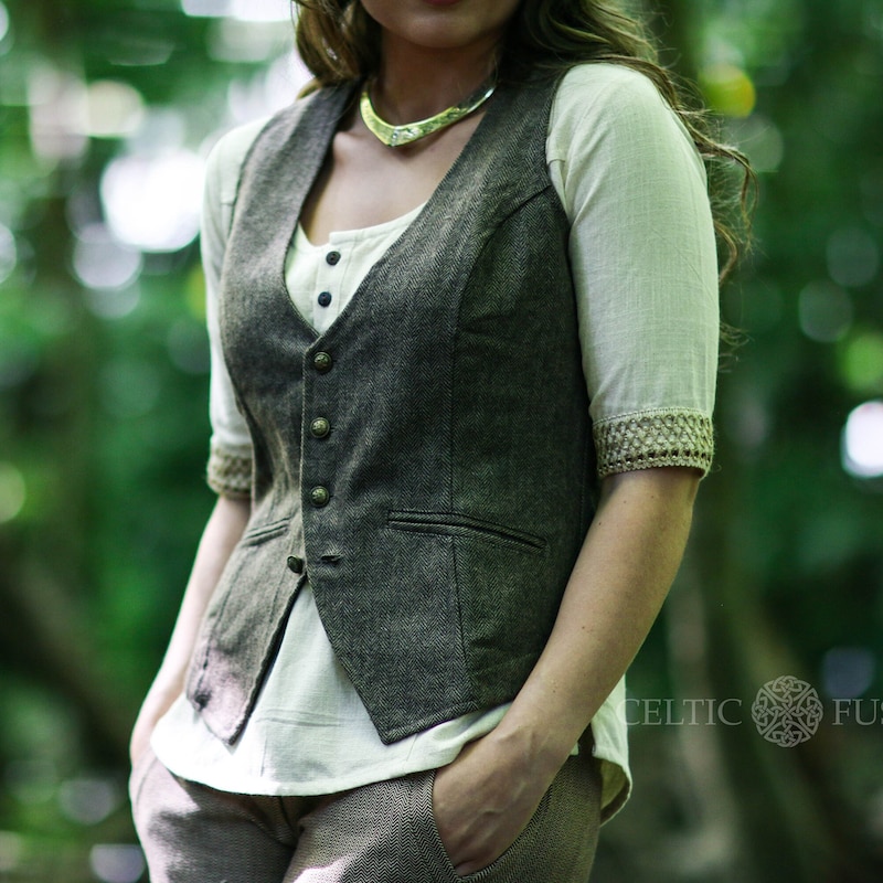 Women Tweed Suit Vest Brown - Etsy