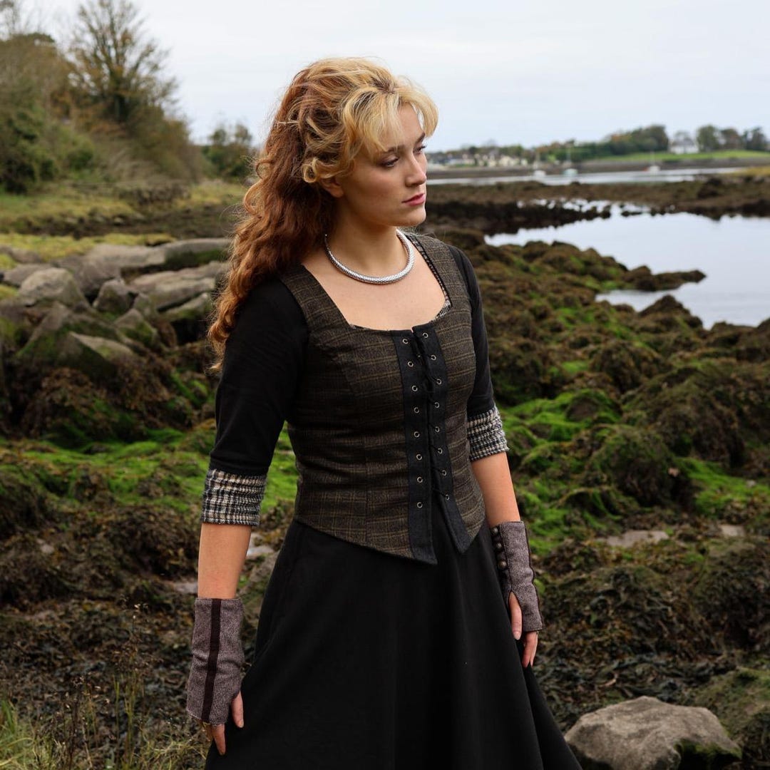 Tweed Corset Bodice: Black & Gold Lace-up Renaissance Top - Etsy