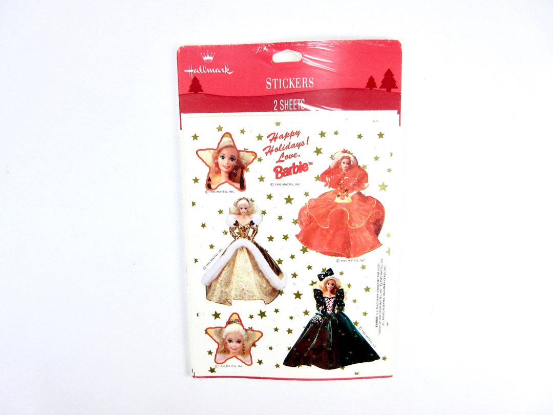 Vintage 1995 BARBIE Mattel Hallmark Cards Stickers / Happy Holidays ...