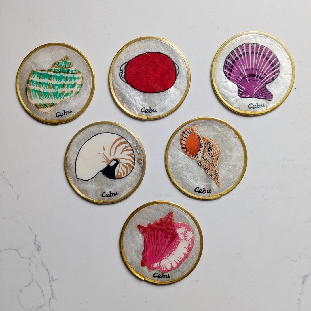 Vintage Cebu Shell-themed Printed Capiz Coaster Set (6 Pcs ...