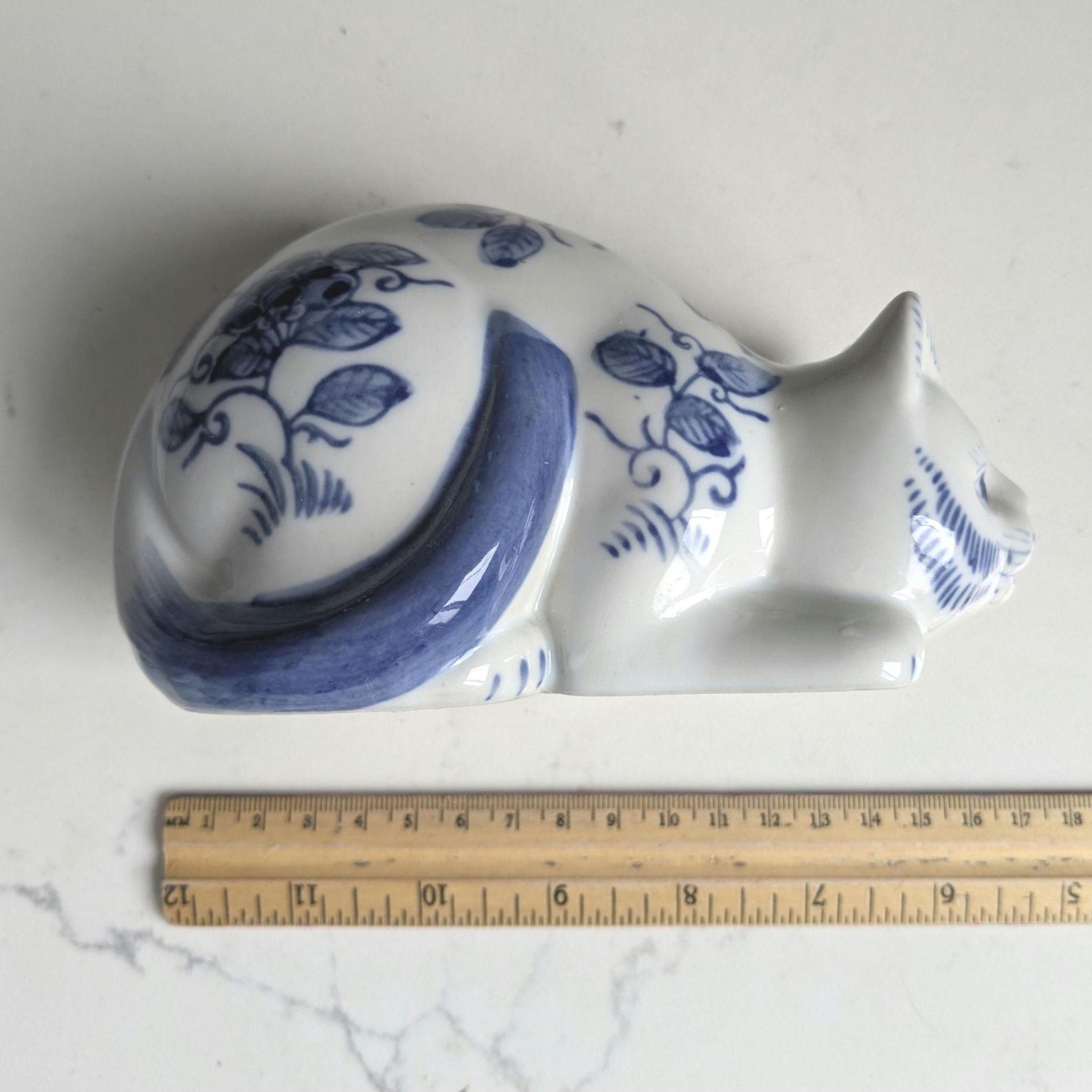 Vintage Blue and White Ceramic Cat Figurine - Delft Style Decorative ...
