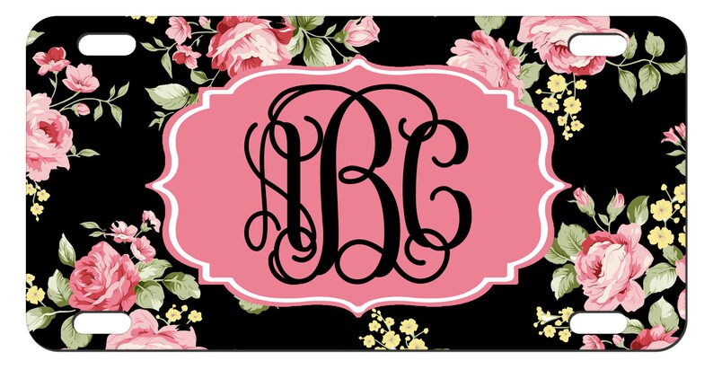 Personalized License Plate Monogram Car Tag Floral Roses | Etsy
