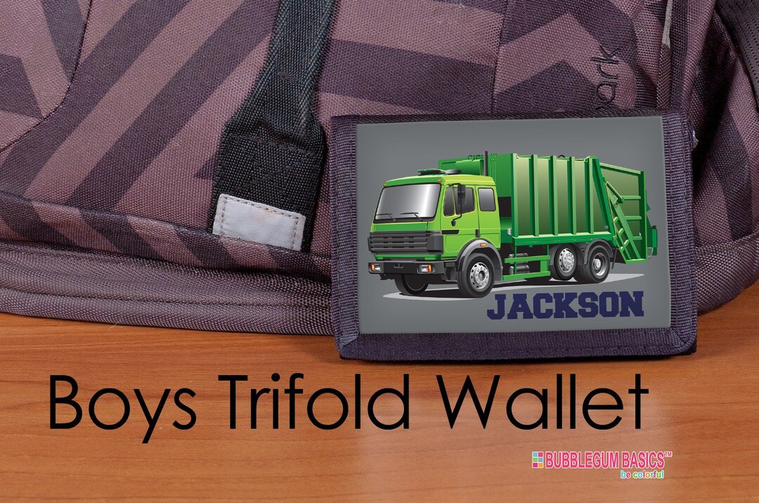 Boys Wallet Garbage Truck Wallet for Boys Trifold Wallet Personalized ...