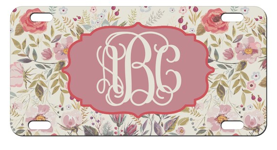 Personalized License Plate Monogram Car Tag Vintage Floral | Etsy