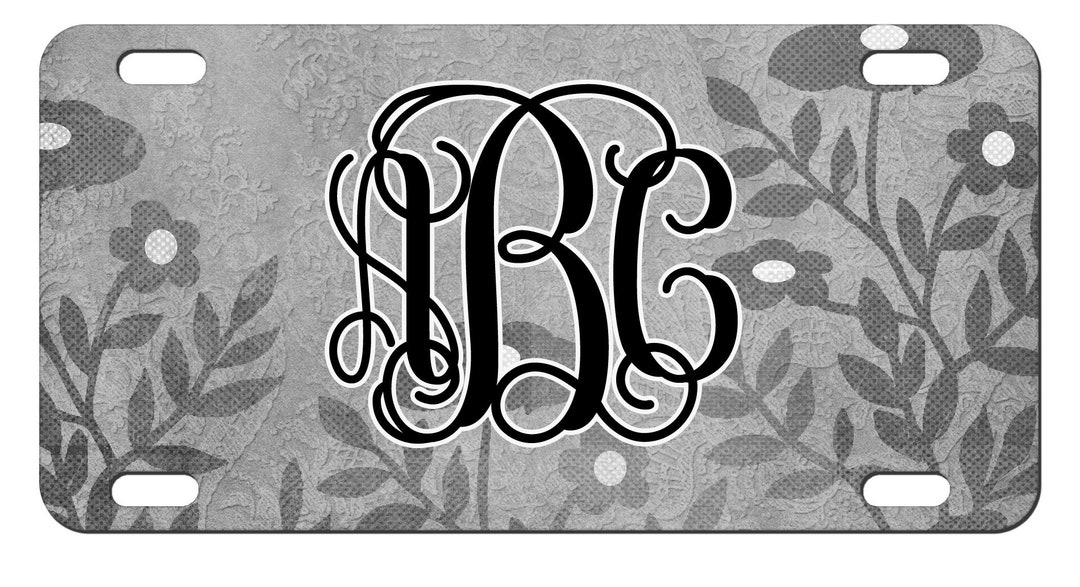 Personalized License Plate Monogram Car Tag Gray Floral - Etsy