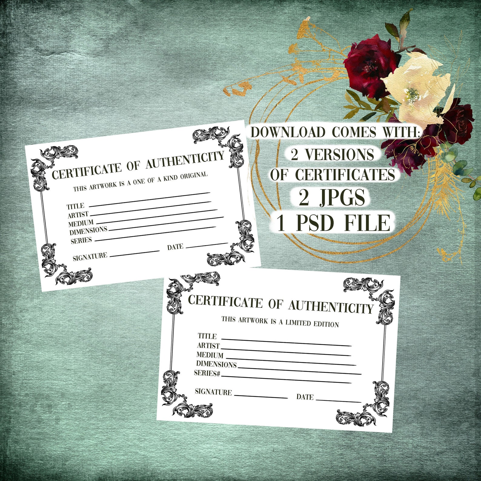 DOWNLOAD Certificaat van echtheid voor kunstenaars Sjabloon - Etsy ...