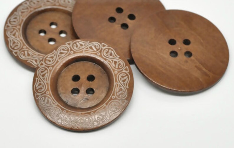 Extra Large Coffee Colored Patterned Wood Button - 2 3/8" Pack of 5 - Etsy