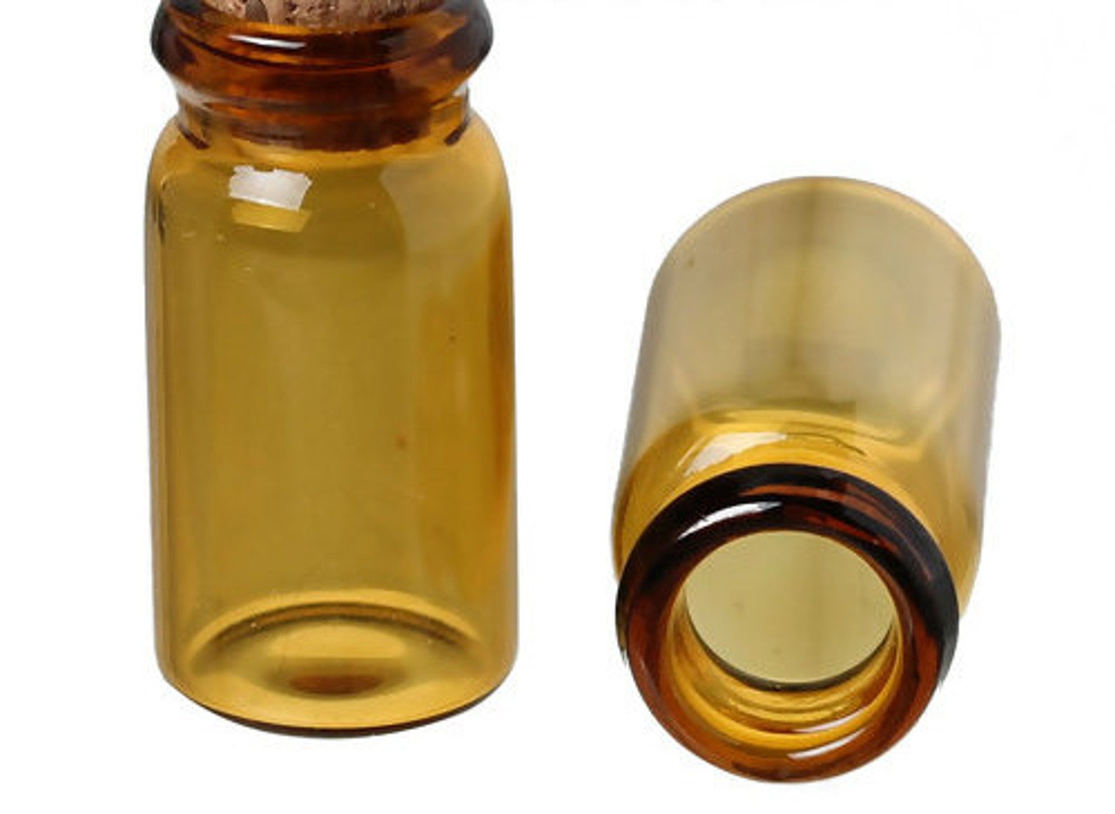 Little Amber Glass Bottles Cylinder Jewelry Vials Cork - Etsy España