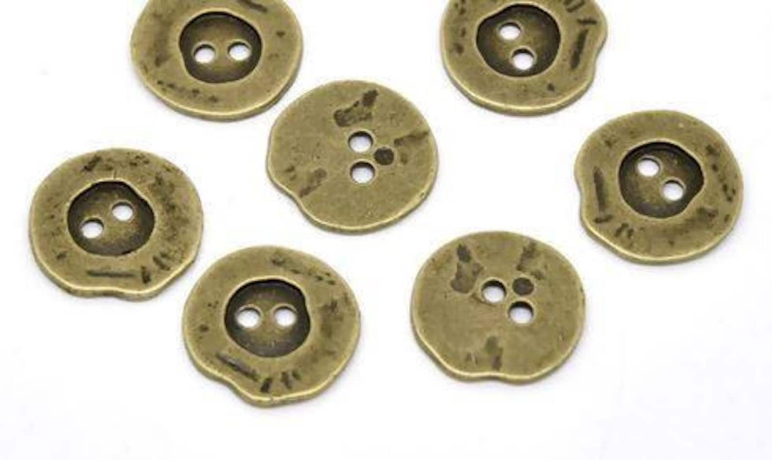 Metal Sewing Buttons 2 Holes Round Antique Bronze - 6/8" Dia - Pack of ...