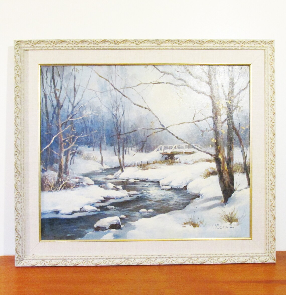 William Schatz Original Oil on Canvas Painting Winter Scene Signed and ...