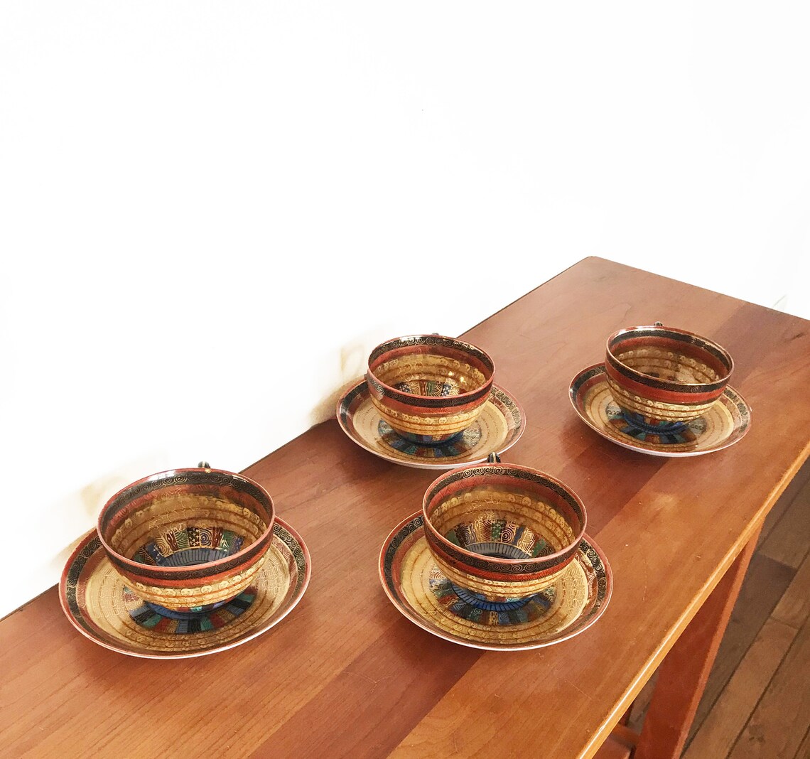 Tashiro Shoten 1000 Faces Japanese Cups and Saucers Set of 4 - Etsy