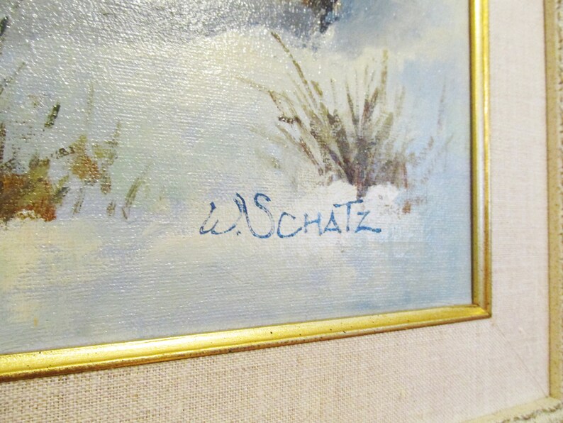 William Schatz Original Oil on Canvas Painting Winter Scene Signed and ...