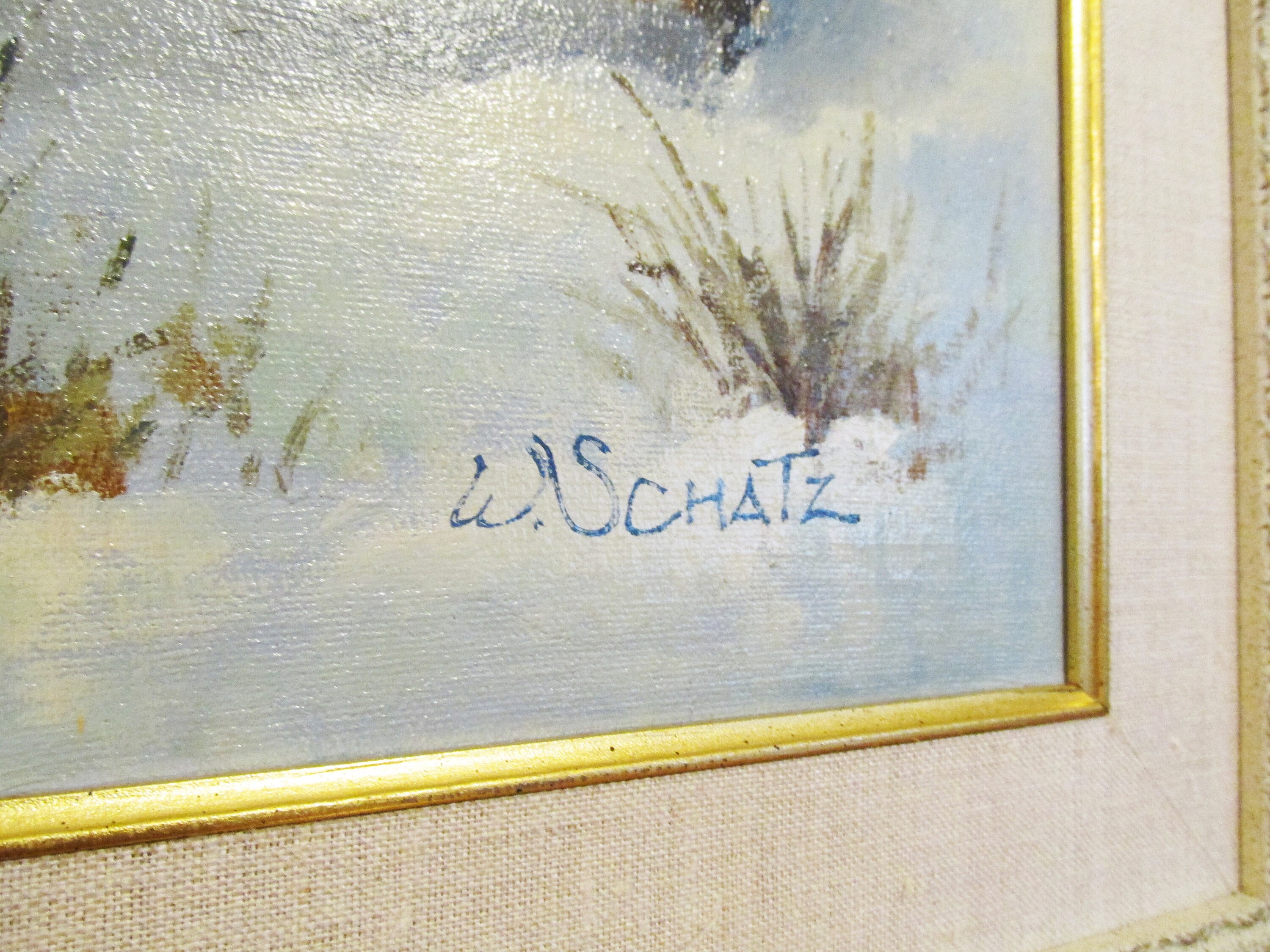 William Schatz Original Oil on Canvas Painting Winter Scene Signed and ...