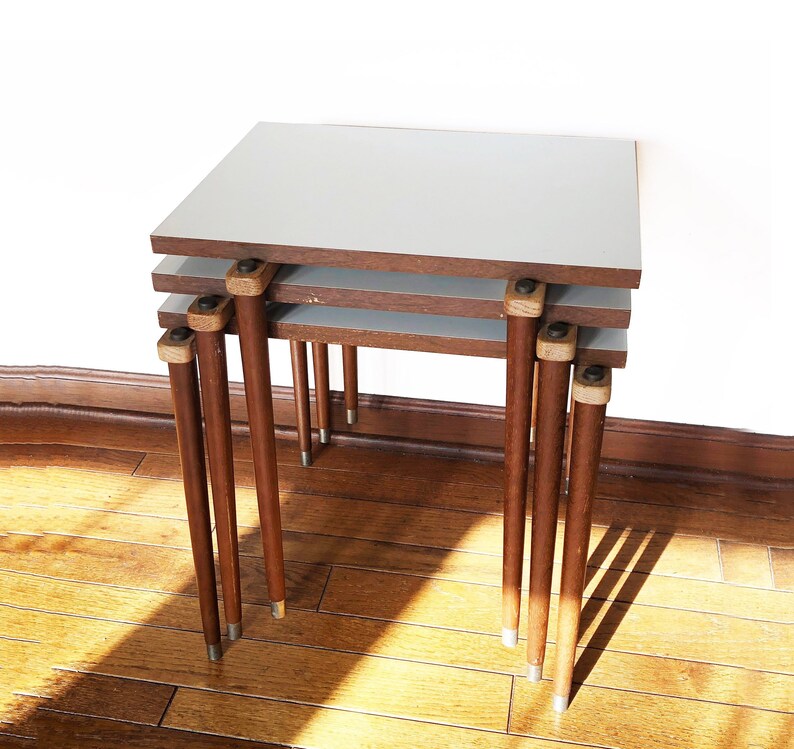 White Formica Teak Stacking End Tables Set of Three - Etsy