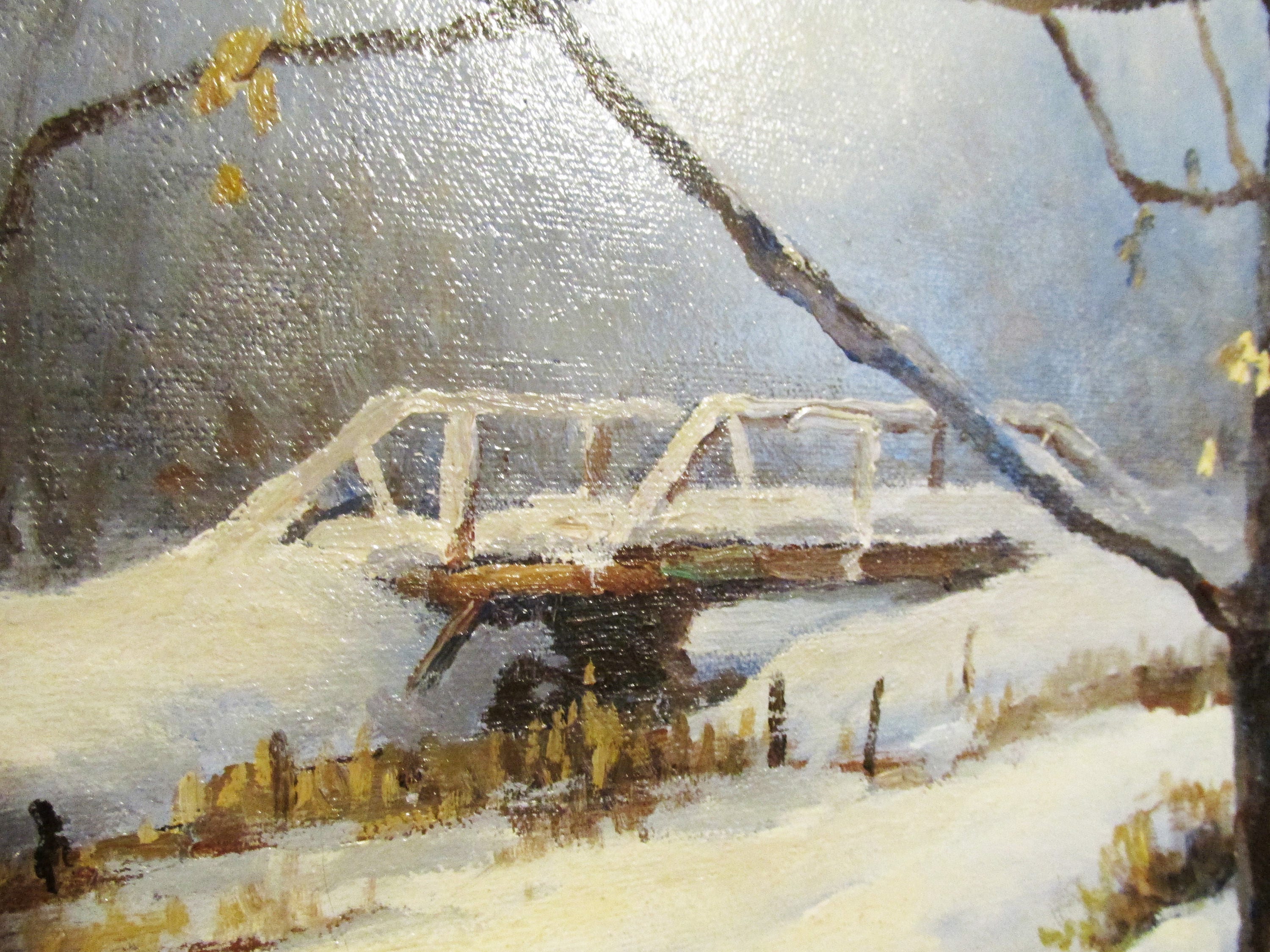 William Schatz Original Oil on Canvas Painting Winter Scene Signed and ...